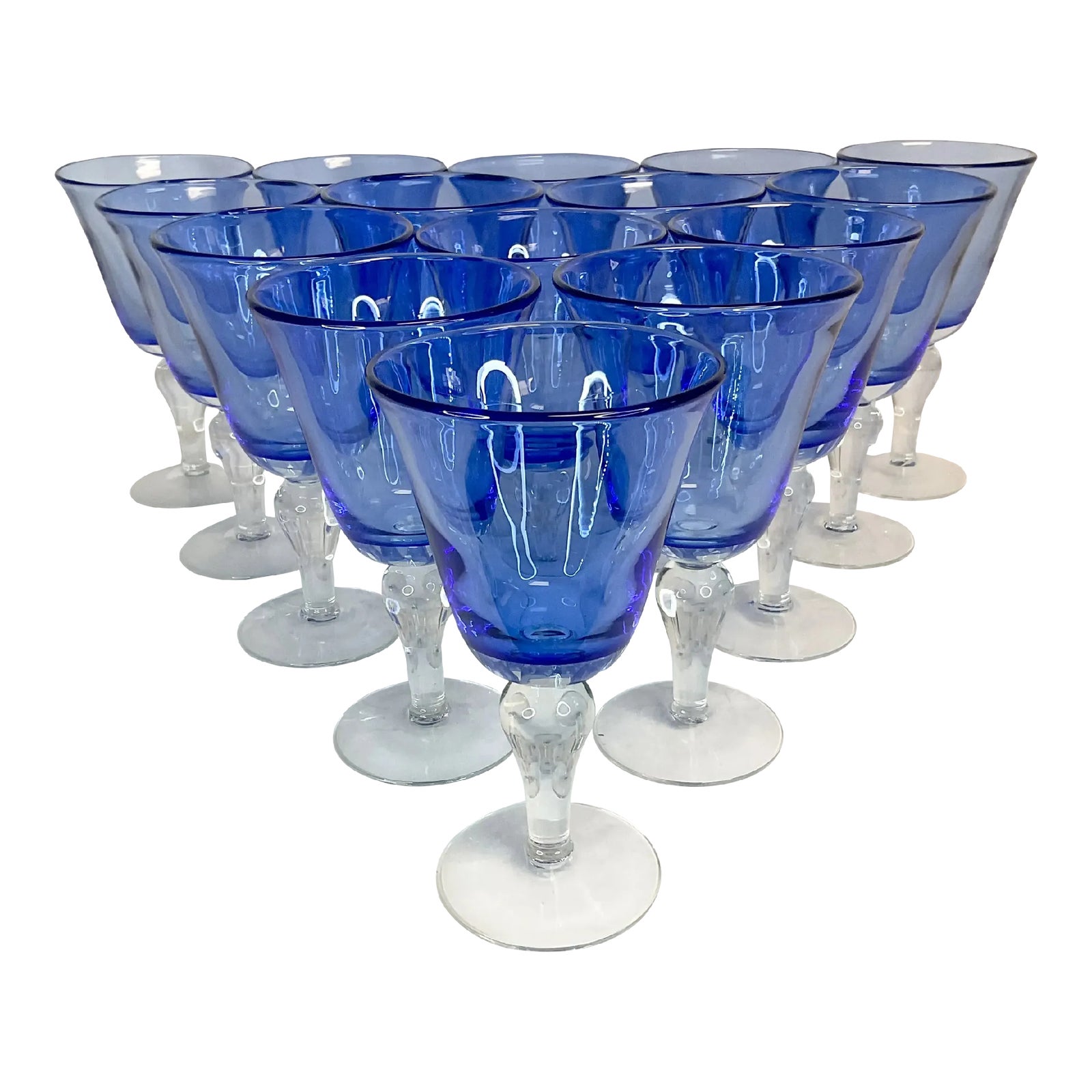 1980s Vintage Italian Boho Chic Hand Blown Large Goblets - Set of 15 ...