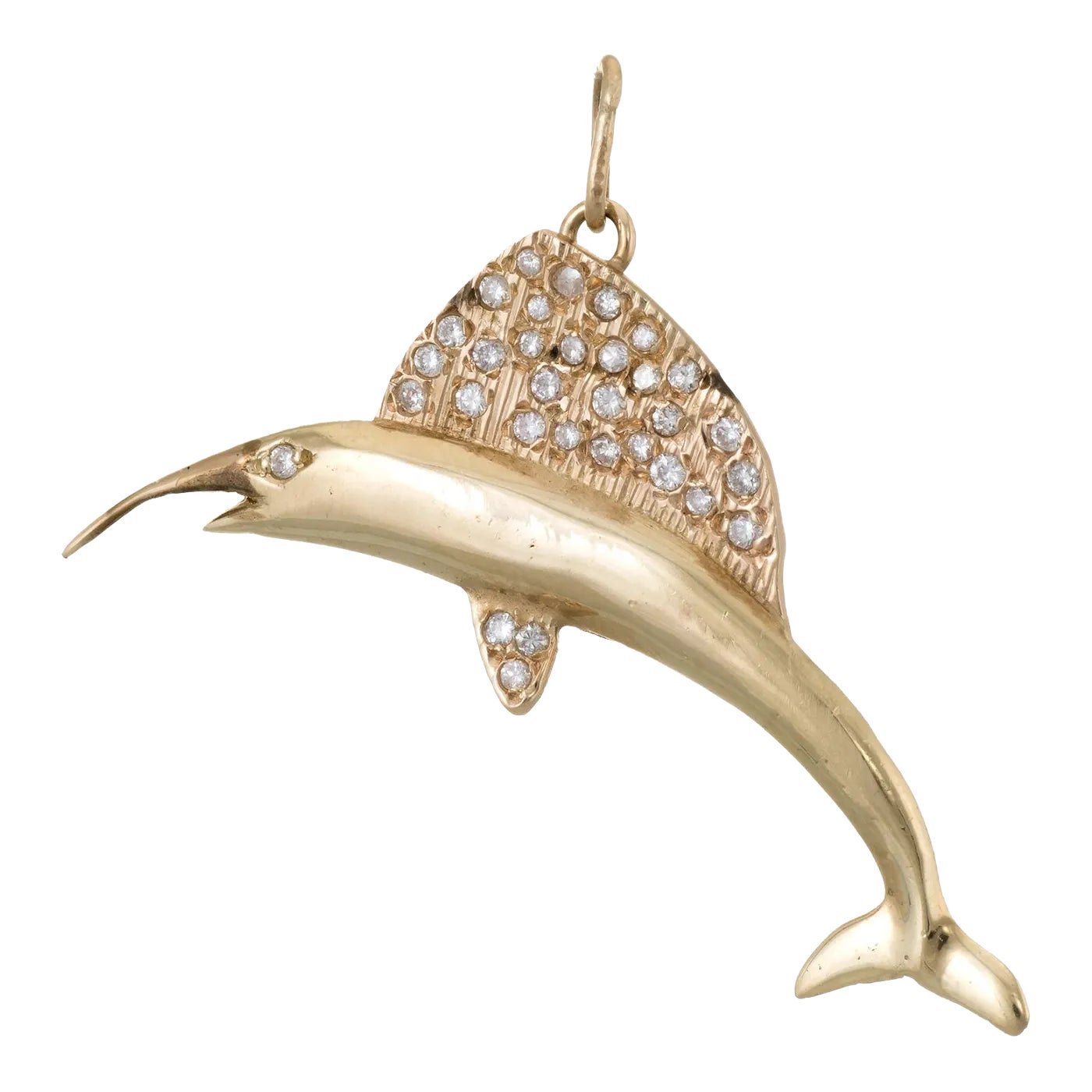 Mid 20th Century Marlin Fish Diamond Pendant Vintage 14 Karat Yellow ...