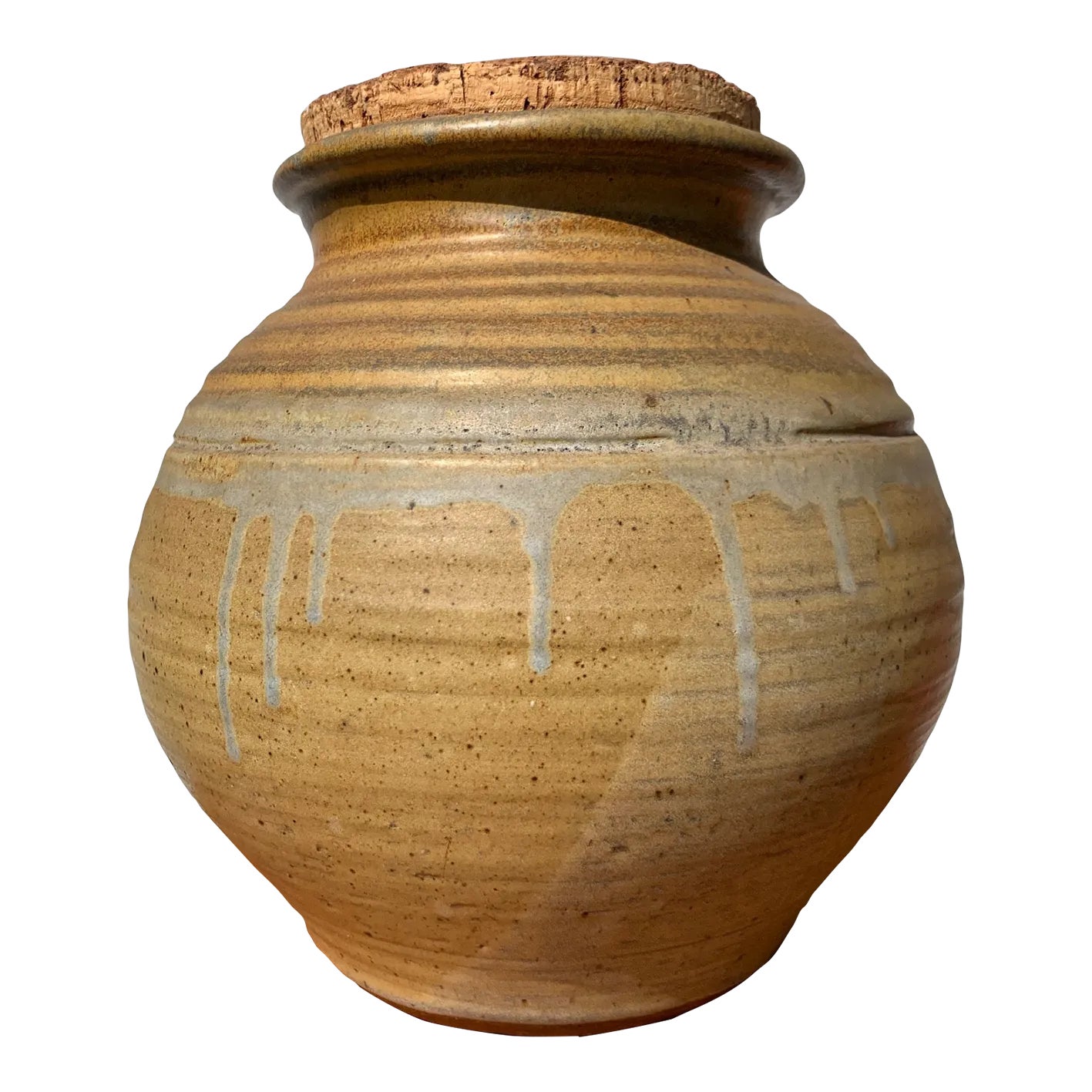 Large 1974 Studio Pottery Jar With Natural Cork Stopper | Chairish
