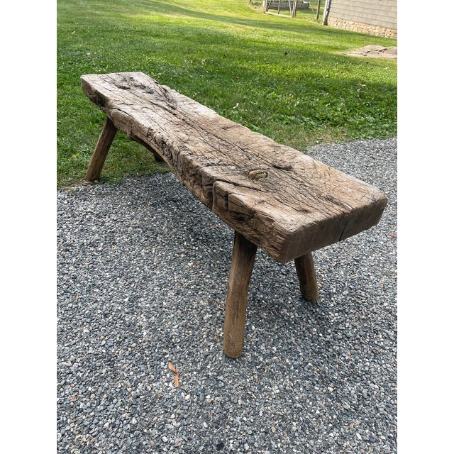 Primitive 3.5" Solid Wood Rustic Bench Table | Chairish