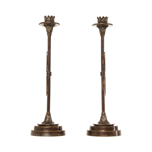 Regency Style Pair Bronze Candlesticks | Chairish