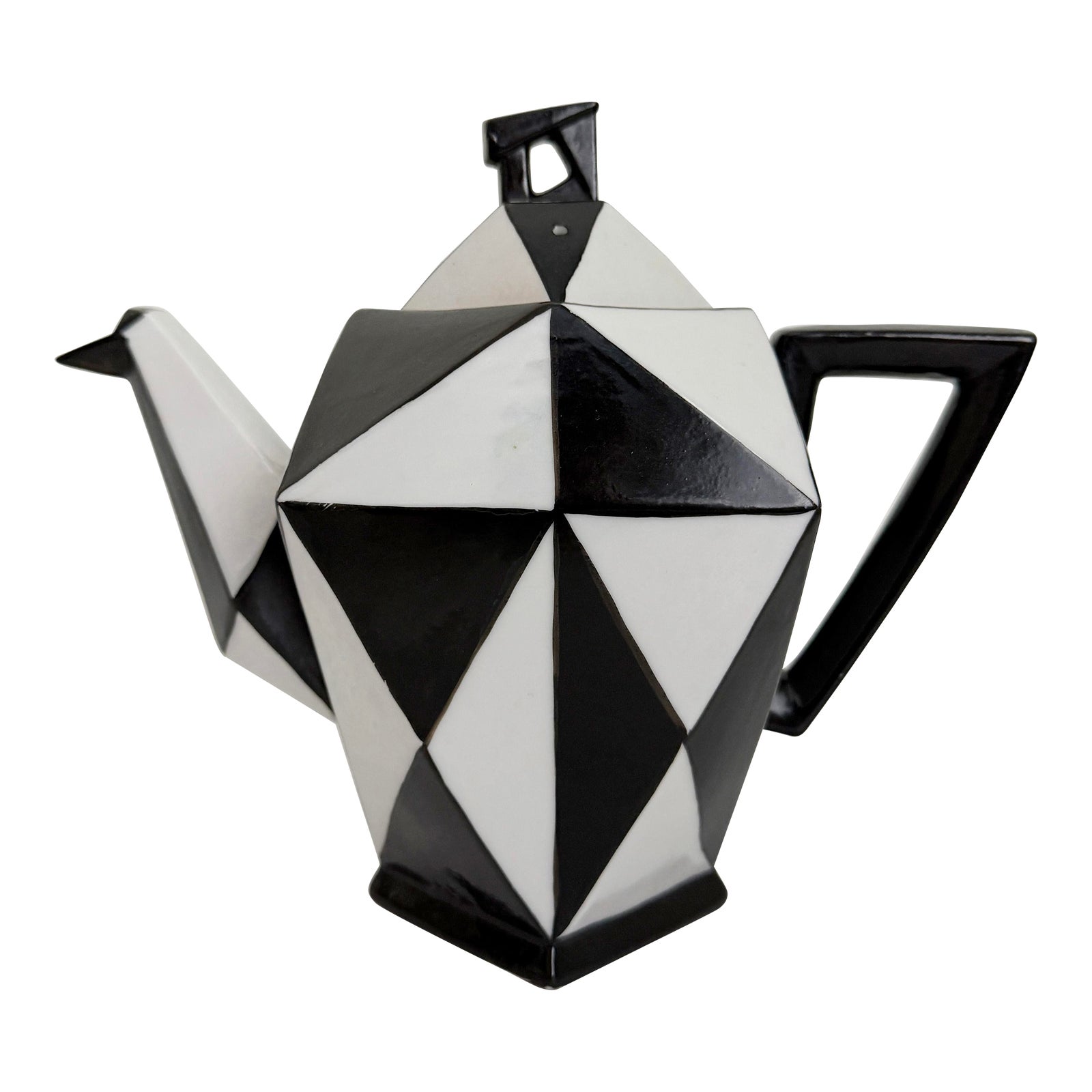 Vintage Cubist Style Teapot, Black & White | Chairish
