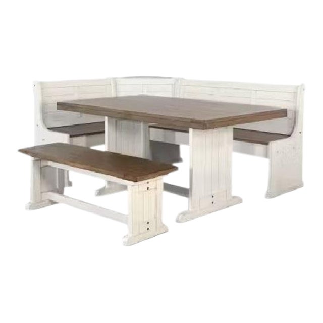 Two Tone Buckskin White Corner Table Breakfast Nook Dining Set of 3 ...
