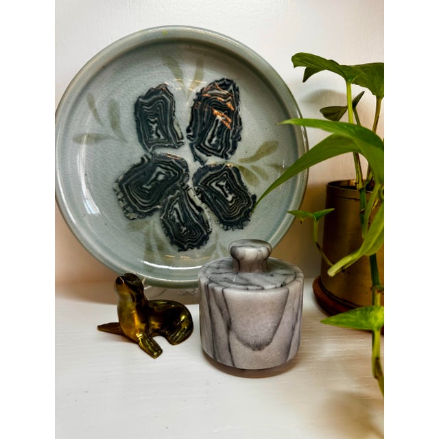 1990s Handmade Faux Oyster Plate Nerikomi Agateware Celadon Crackle ...