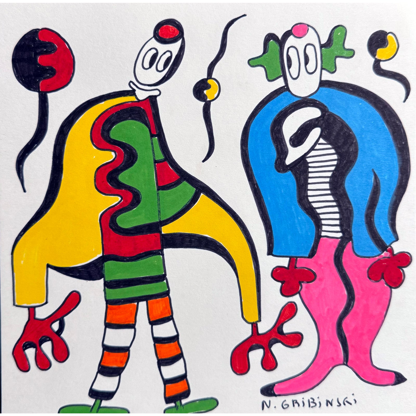 The Dream of Two — Small Abstract Figurative Drawing (8 X 8 In, 2025 ...