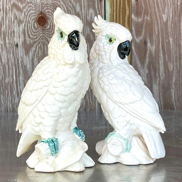 Vintage Regency Glazed Ceramic Cockatoos - a Pair | Chairish