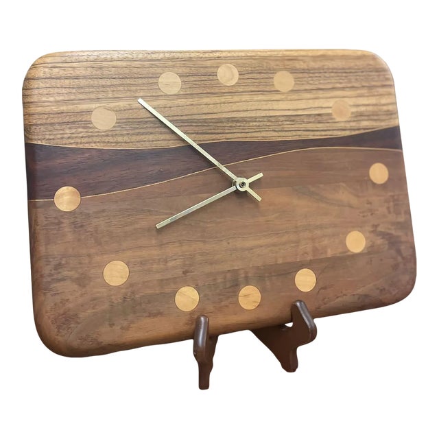 Vintage Mid Century Modern Handmade Wooden Clock | Chairish