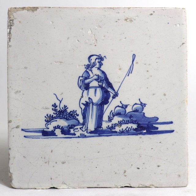 Set of Five 19th Century Dutch Delft Blue and White Pottery Square ...