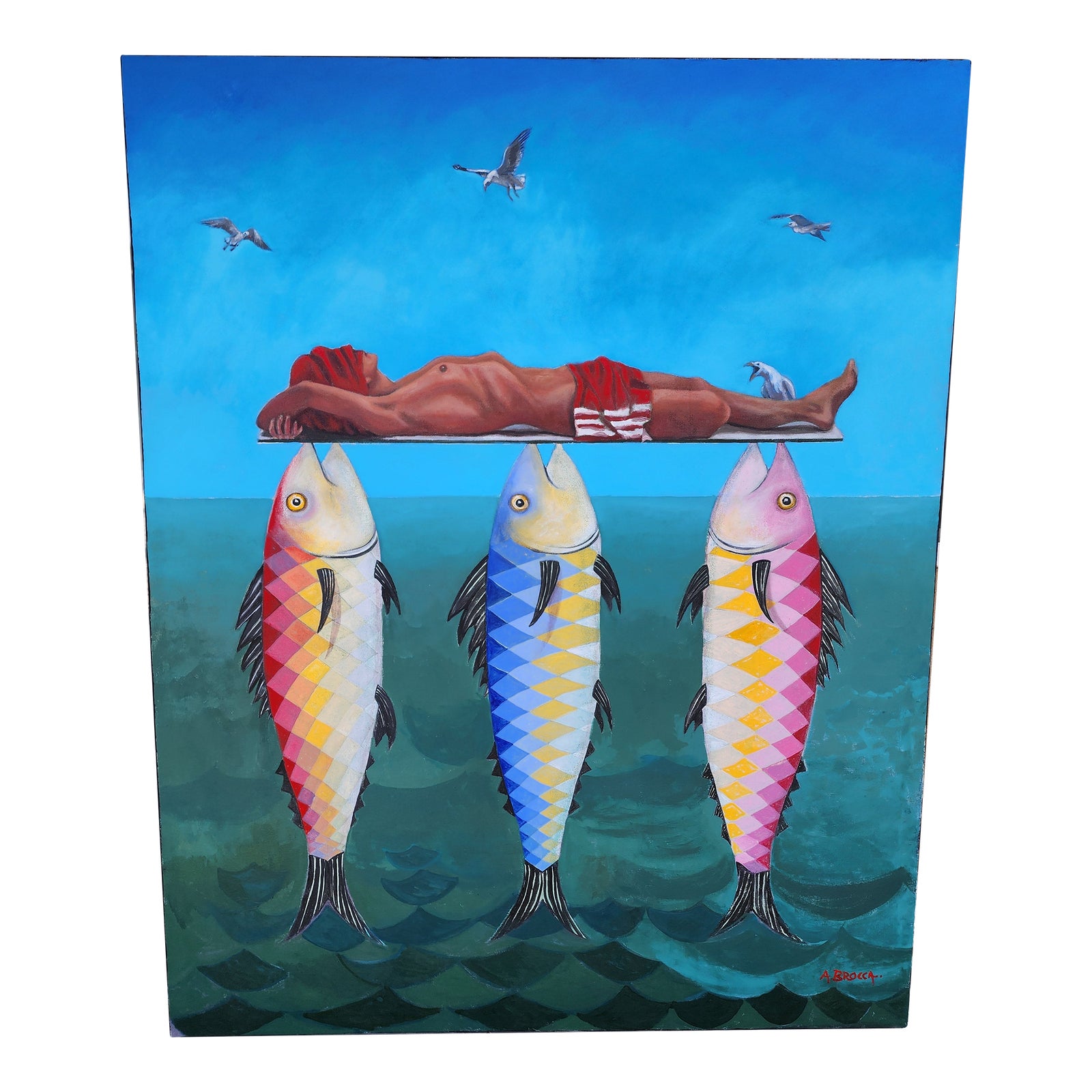 Brocca Surrealism Fish Painting | Chairish