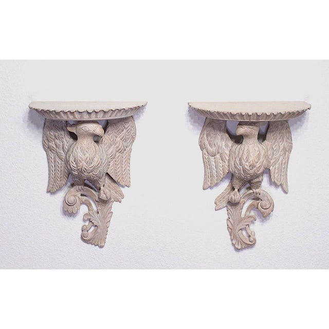 Late 20th Century Maitland Smith Carved Wood Eagle Wall Shelves - a ...
