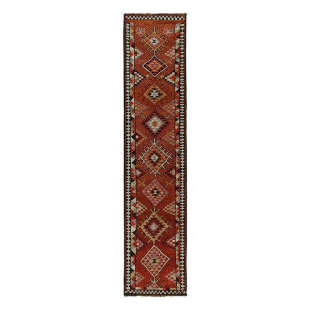 Vintage Turkish Runner in Rust Red and Brown With Colorful Geometric ...