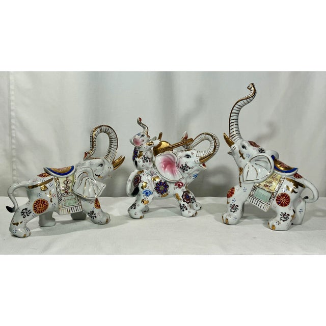 Vintage Chinoiserie White Elephants Figurines With Trunks Up - Set of ...