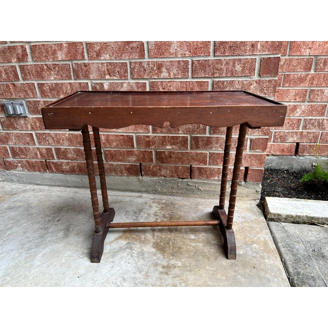 Antique Arts and Crafts Style Spool Leg Wooden Side Table | Chairish