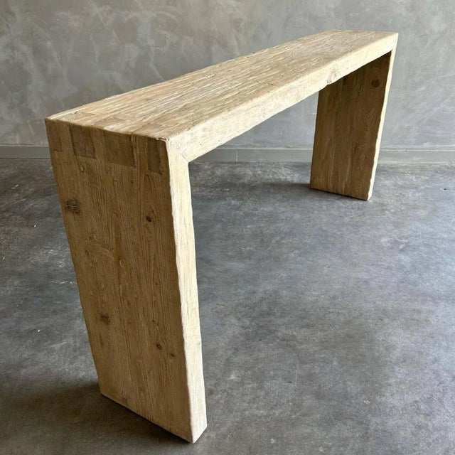 Natural Elm Wood Reclaimed Waterfall Style Console Table | Chairish