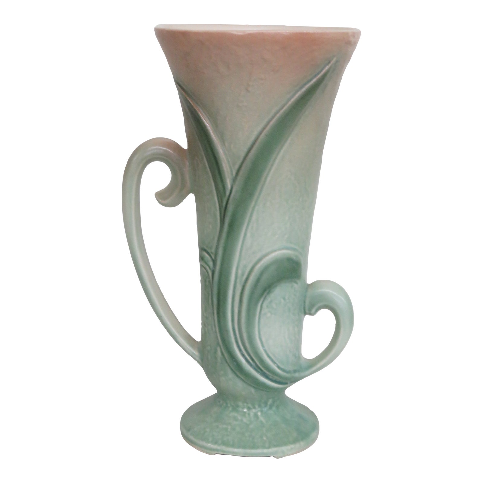 Mid Century McCoy Style Green Leaves Double Handles Tall Vase 4480b ...