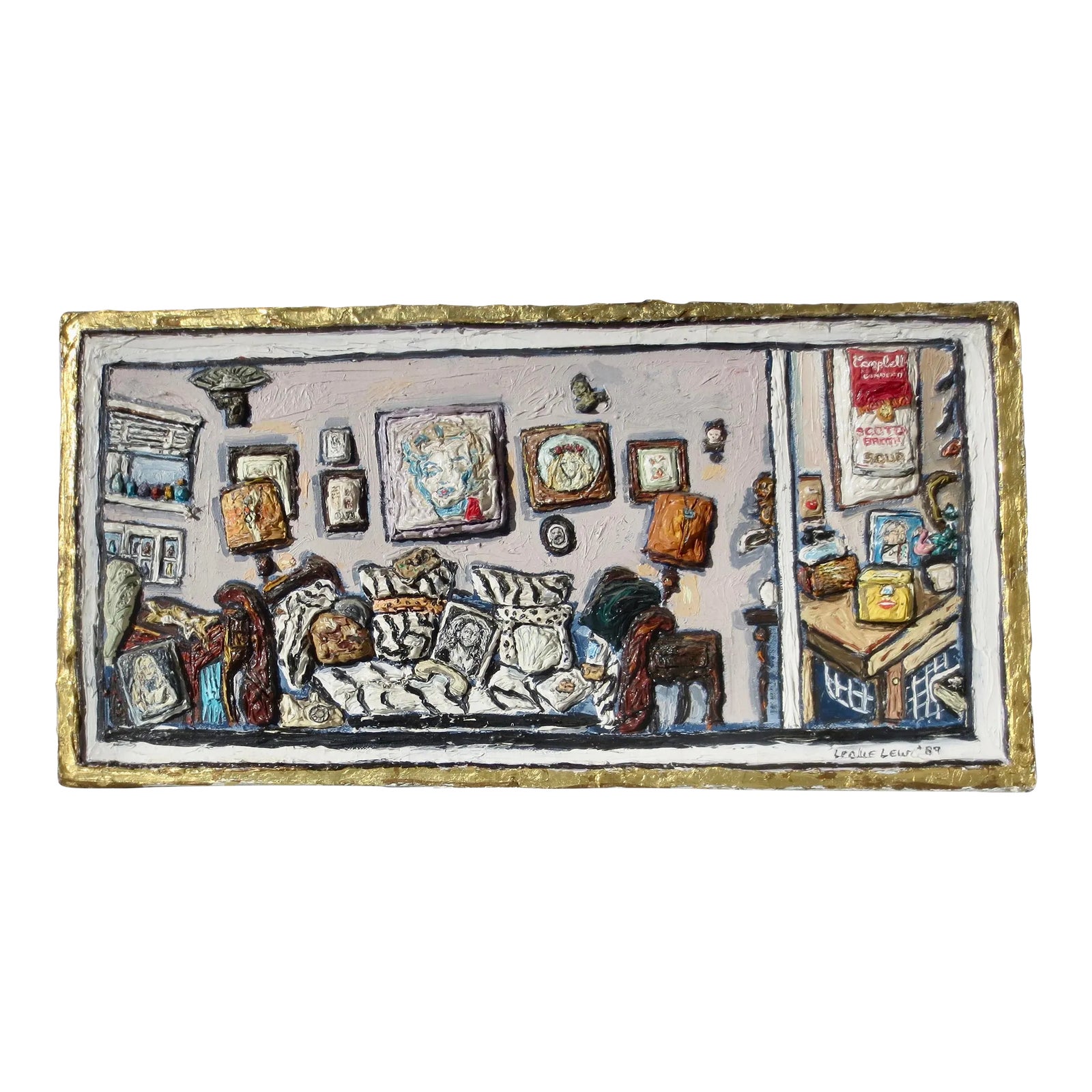 Painting by Leslie Lew of Sylvia Miles Apartment 1989 | Chairish
