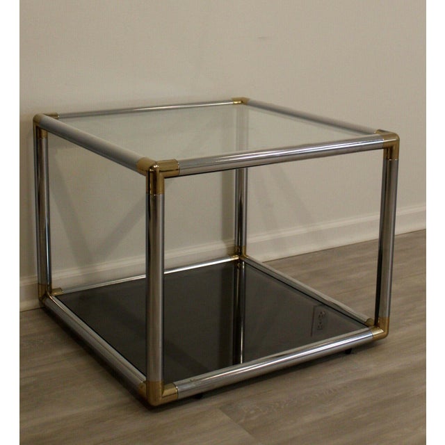 Baughman Style Brass & Chrome Tubular Cube Side End Table | Chairish