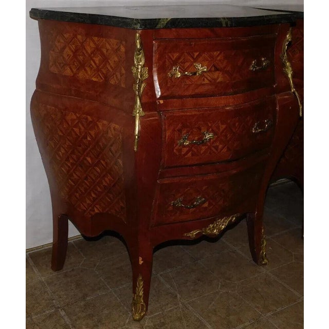 20th C. Walnut Inlay, Marble Top, Diminutive, With Bronze Mounts ...