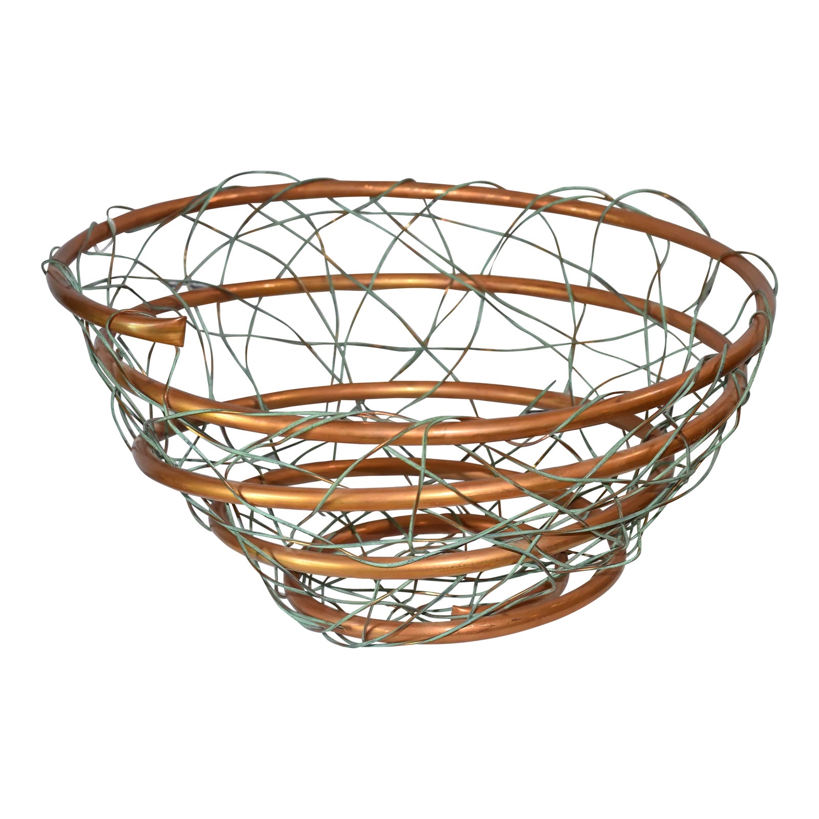 Custom Hand Crafted Brutalist Copper Studio Art Sculpture Basket | Chairish