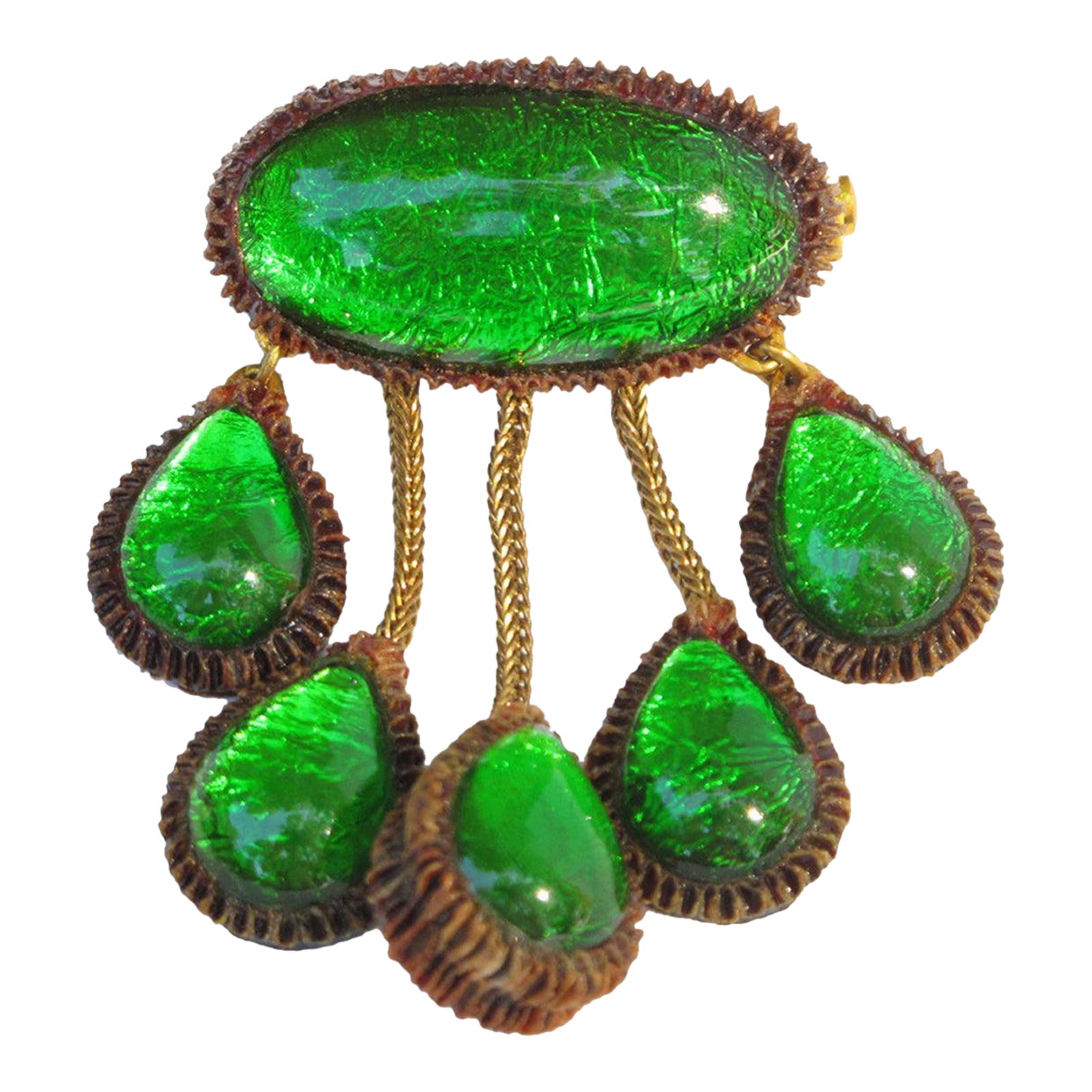 Line Vautrin School Green Talosel Resin Dangle Pin Brooch | Chairish