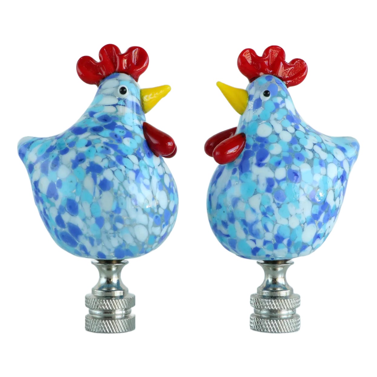 Glass Rooster Lamp Finials on Chrome Hardware - A Pair | Chairish