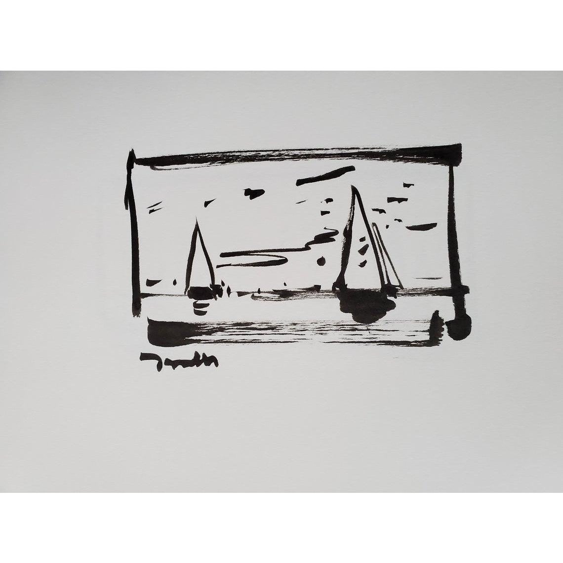 Contemporary Expressionist Style Nautical Ink Drawing by Jose Trujillo ...