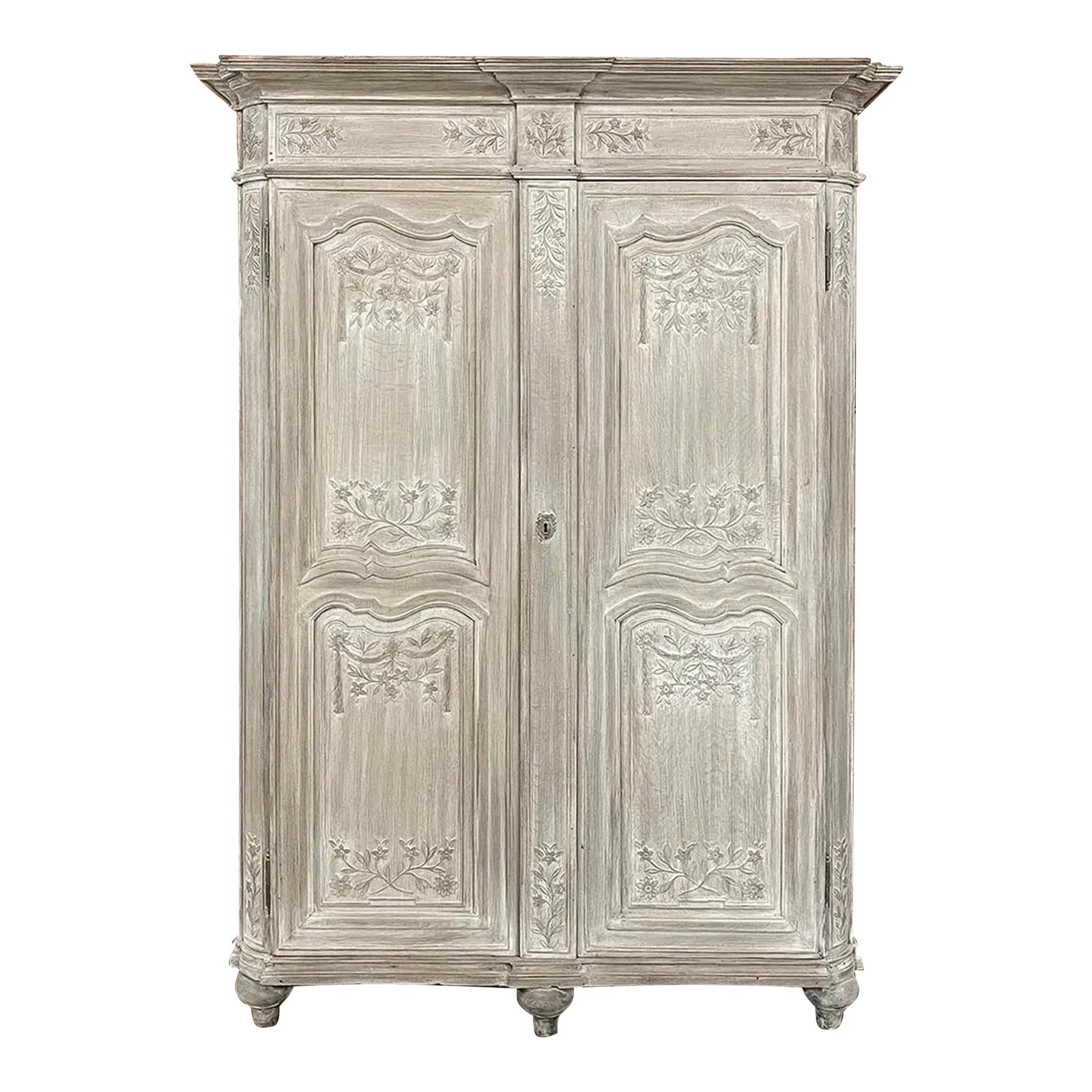 18th Century Country French Louis XVI Period Whitewashed Armoire | Chairish