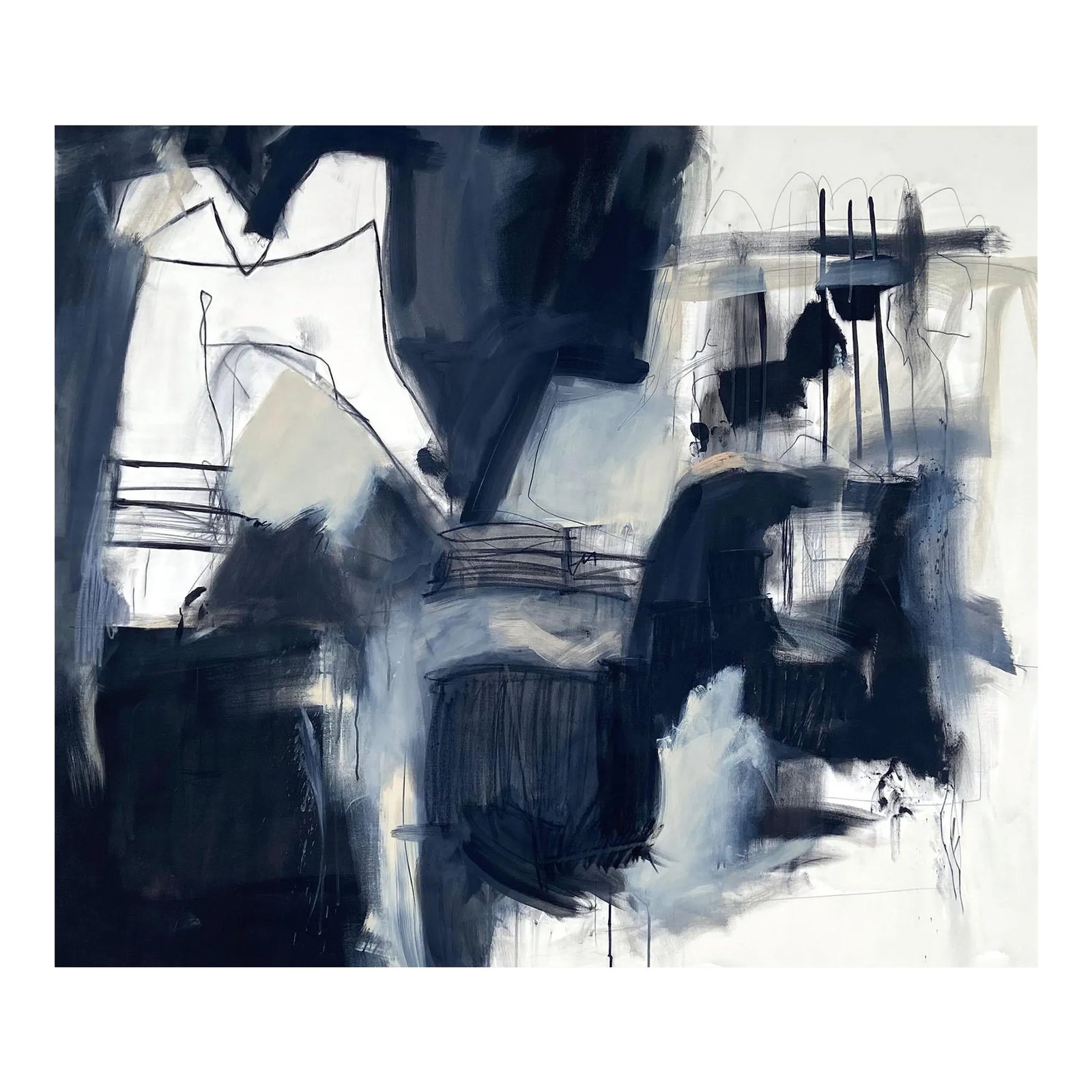 Contemporary Abstract Acrylic, Ink Oil Pastel and Graphite on Canvas ...