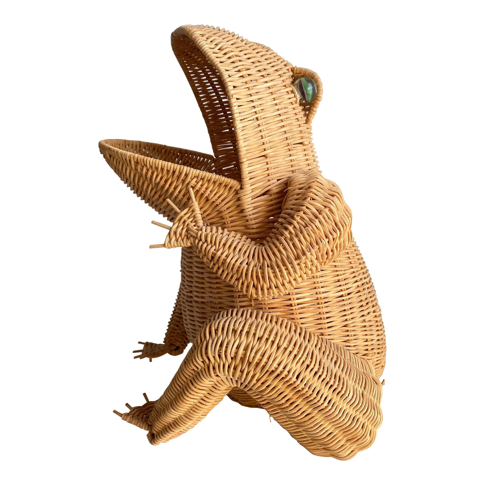 Vintage Large Wicker Frog Boho Chic Magazine Holder Waste Paper Basket ...