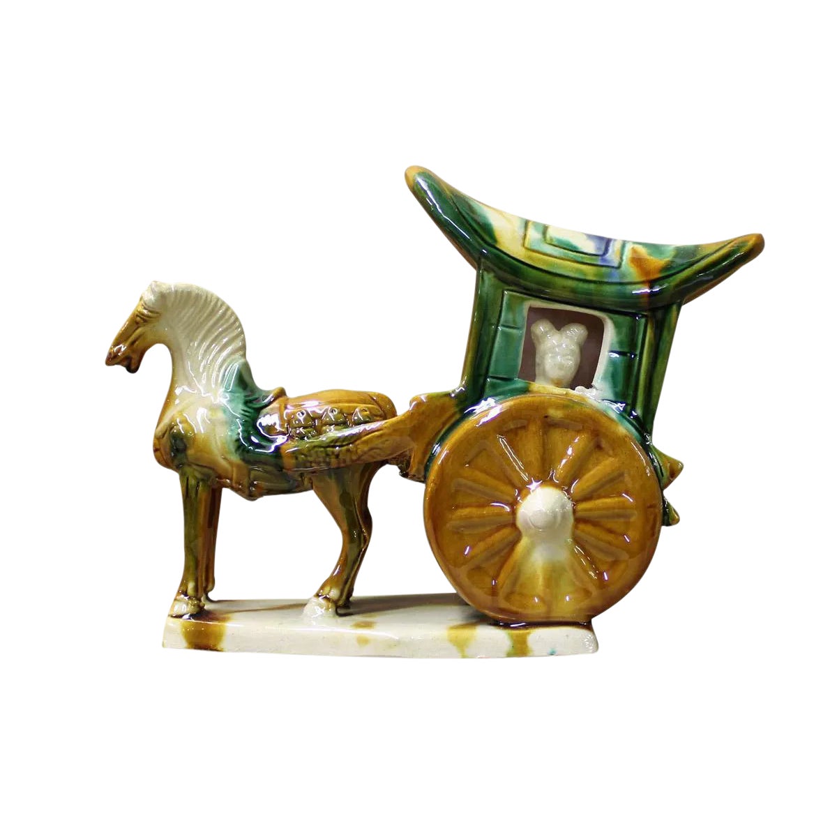 Chinese Tri-Color Ceramic Horse & Cart Figure | Chairish