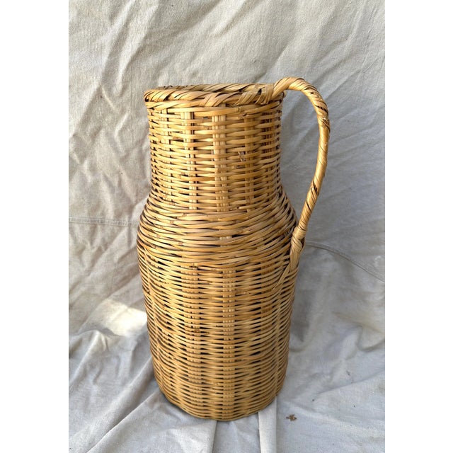 Vintage Woven Rattan Basket Floor Vase | Chairish