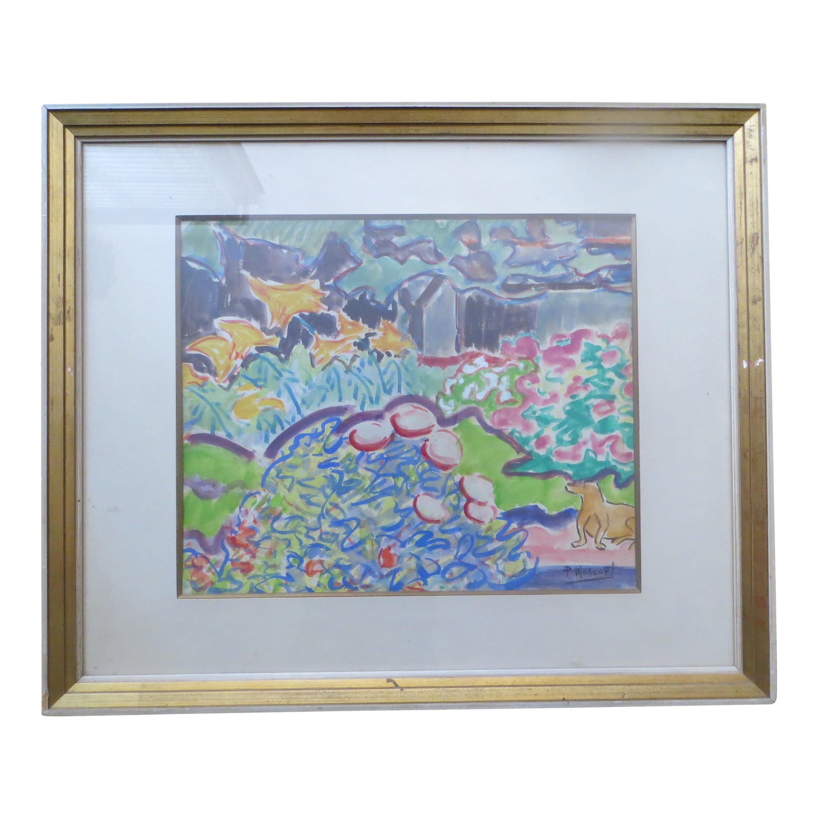 Early 20th Century Gouache Jardin Au Chien Drawing by Paul Mascart ...
