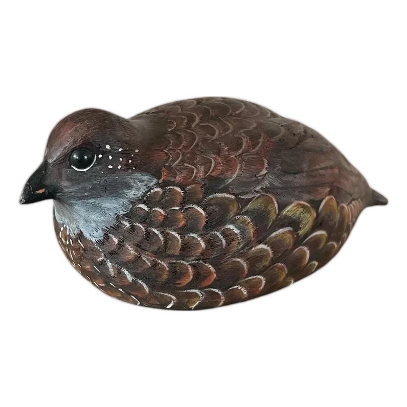 Vintage Carved Wooden Quail Figurine | Chairish