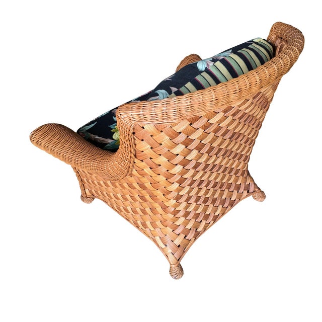 1980s Large "Big Daddy" Woven Wicker Lounge Chair With Matching Ottoman ...