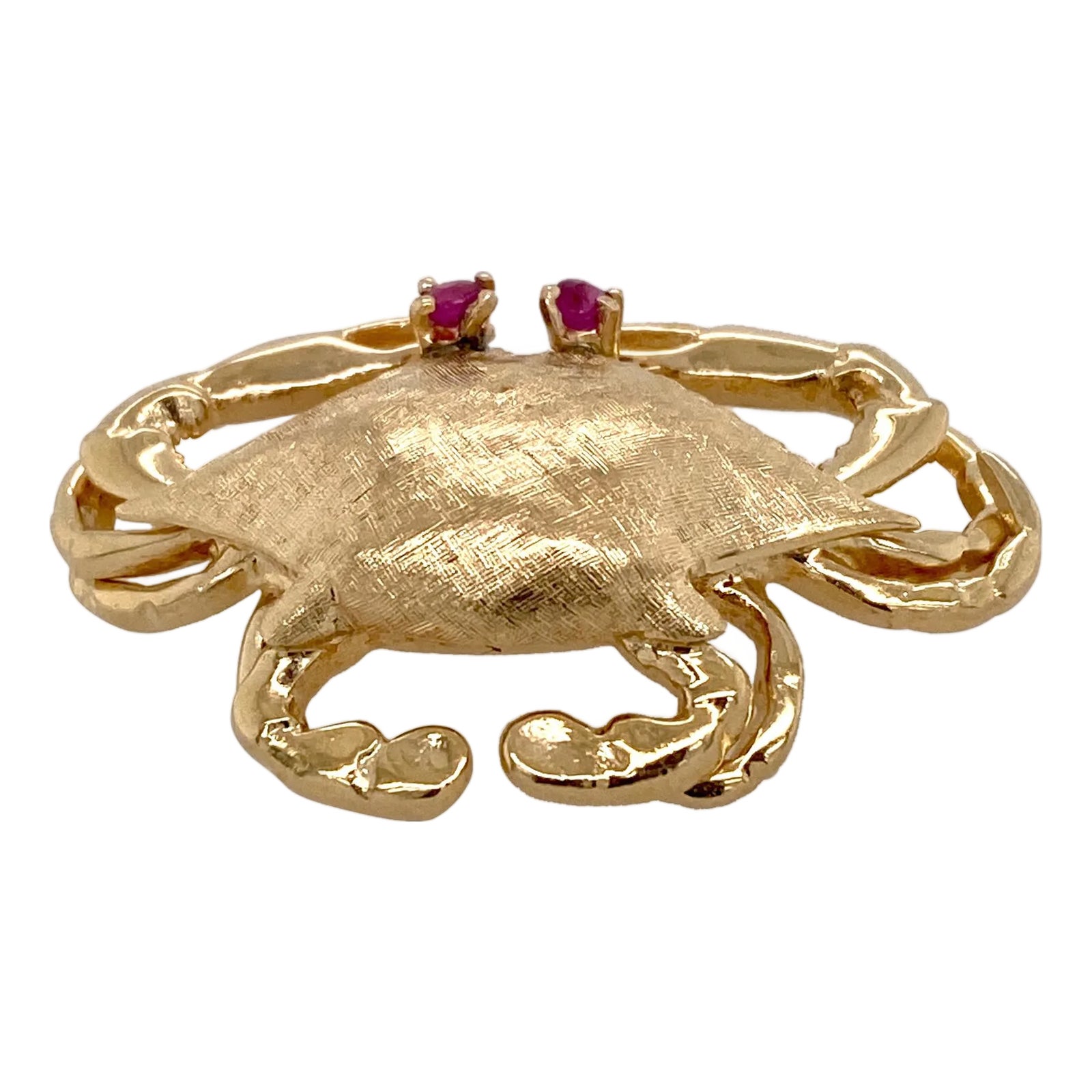 1960s Vintage 14k Gold Crab Pin With Ruby Eyes | Chairish