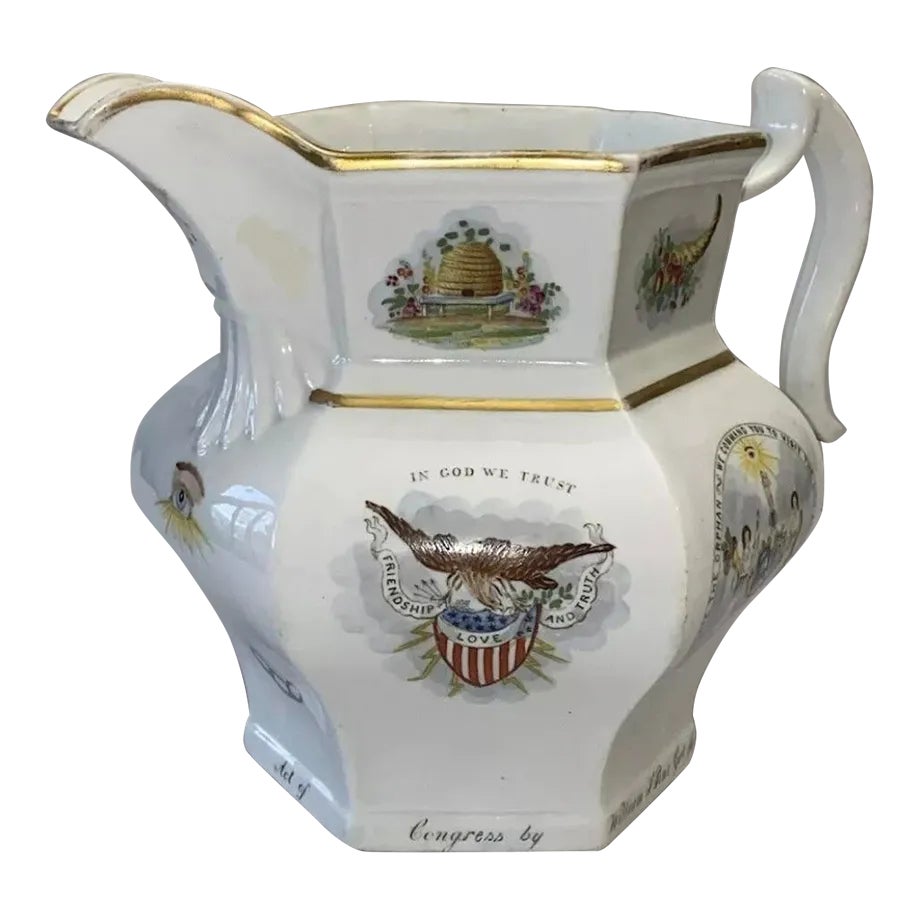 Historical Staffordshire Odd Fellows Eagle Shield Pitcher, Circa 1840’s ...