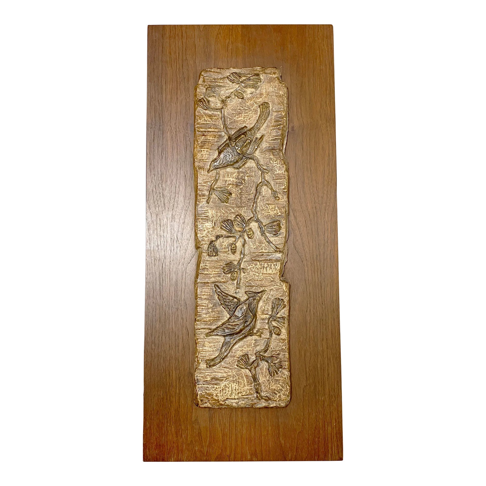 Large Mid-Century Modern High Relief Sculpture on Wooden Background ...
