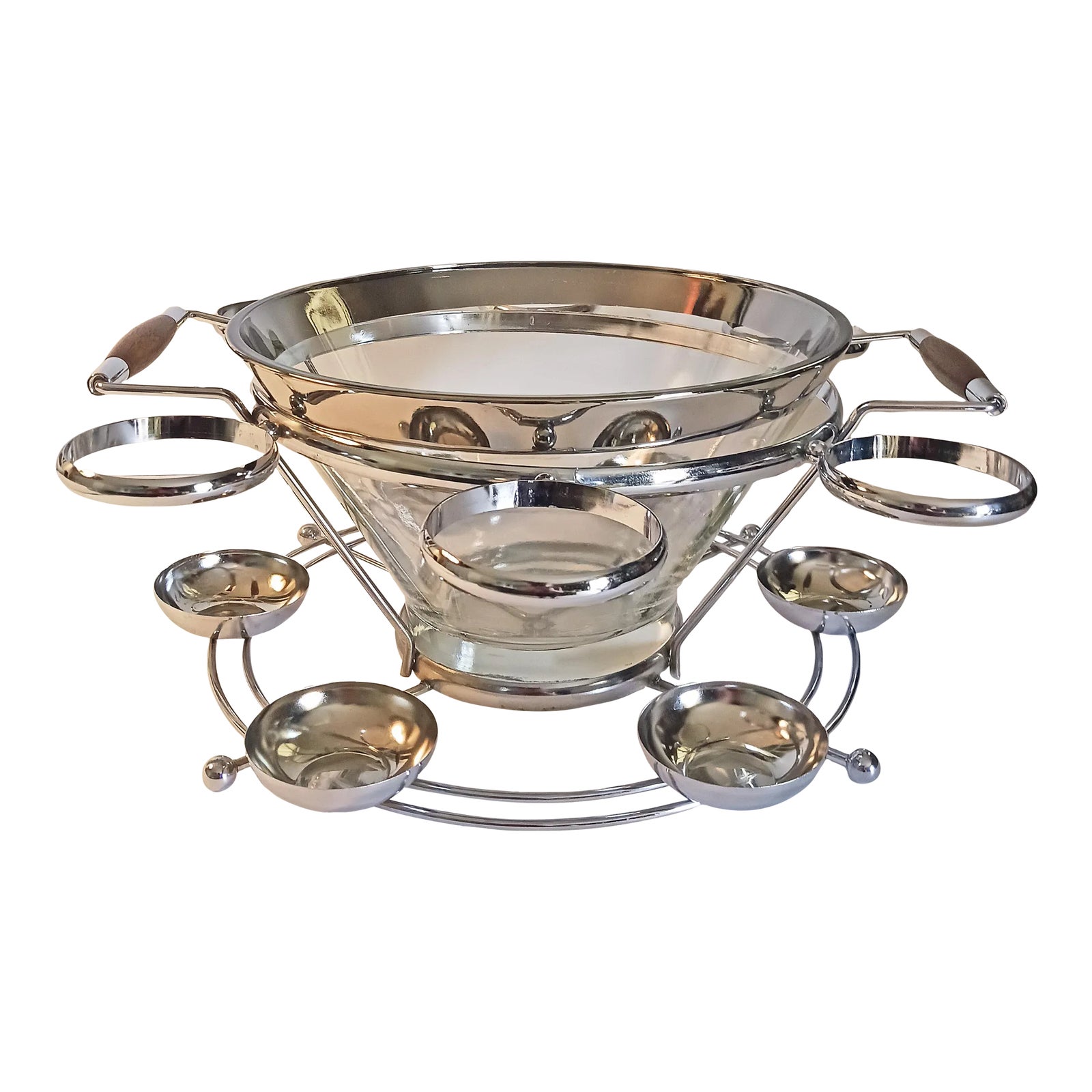 Mid 20th Century Dorothy Thorpe Style Silver Rim Punch Bowl & Chrome ...