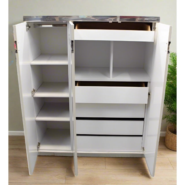 1970s Pierre Cardin White Armoire With Chrome Band | Signed | Chairish