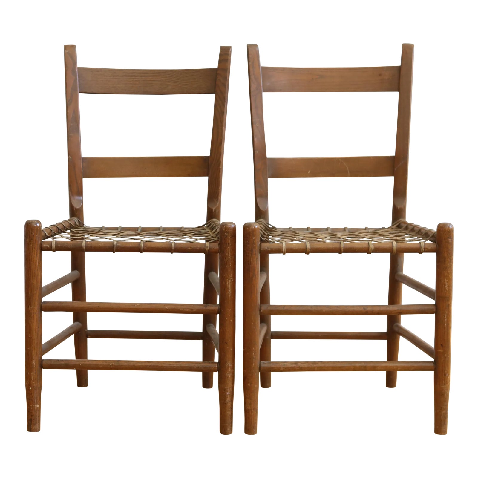 19th C Vintage Rustic Primitive Rawhide Woven Chair - A Pair | Chairish