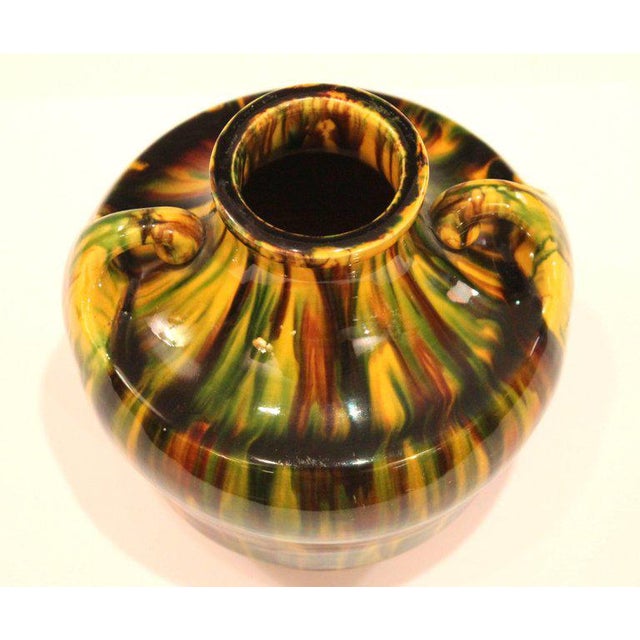 Awaji Pottery Art Deco Japanese Vintage Studio Vase in Yellow Flambe ...