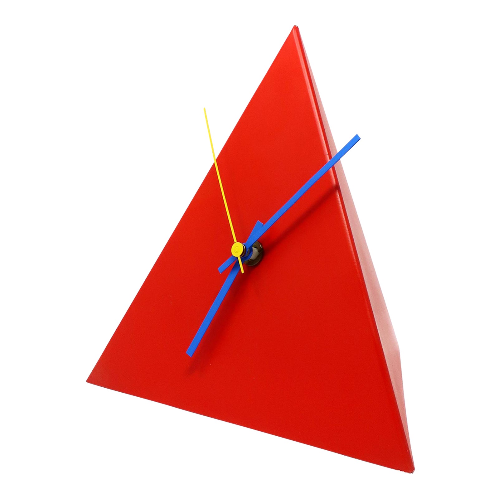 1980s Postmodern Red Metal Pyramid Clock | Chairish