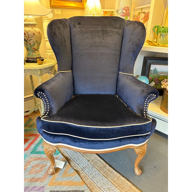 Mid 19th Century Vintage Blue Velvet Wingback Chair | Chairish