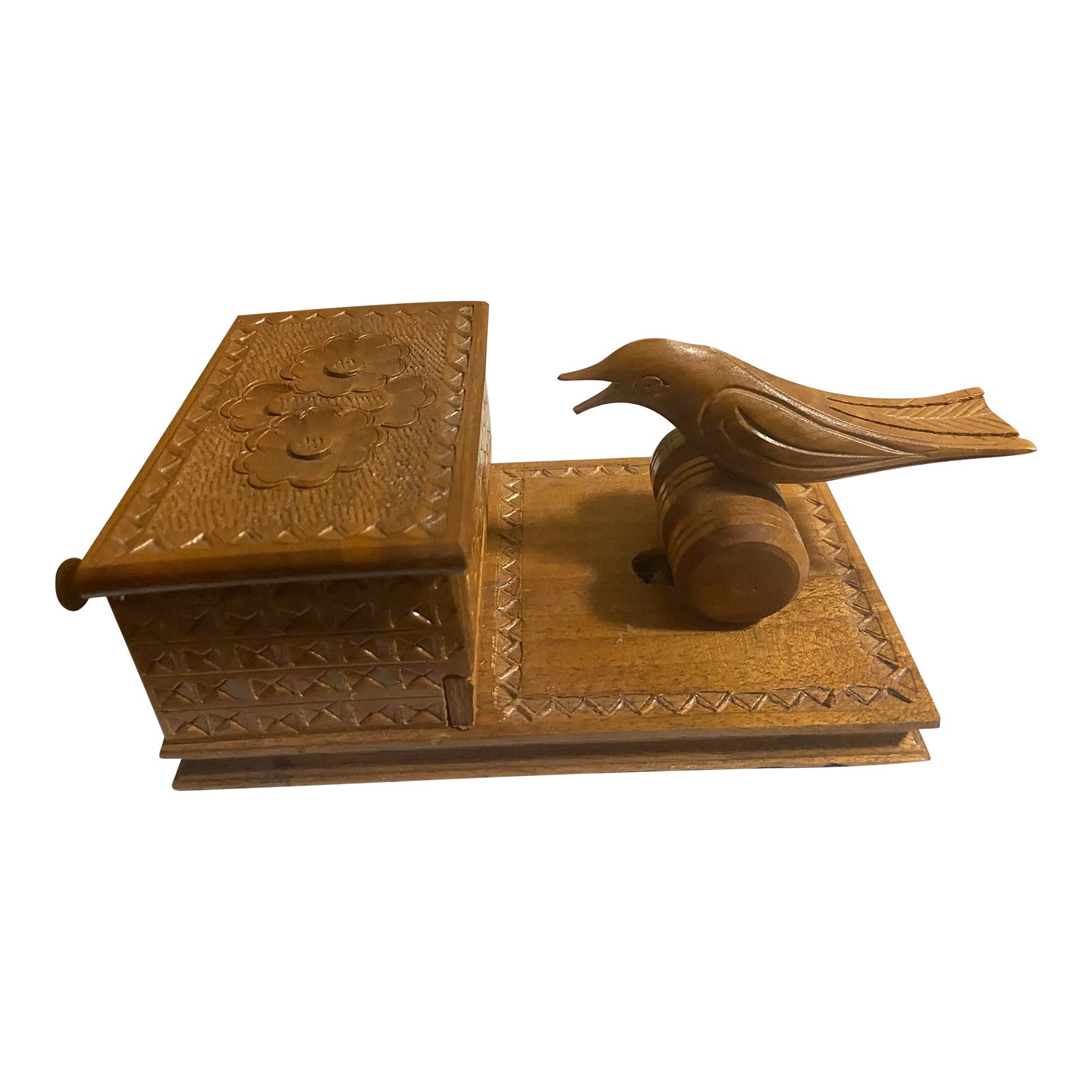Mid 20th Century Wood Cigarette Dispenser Box With Mechanical Bird ...