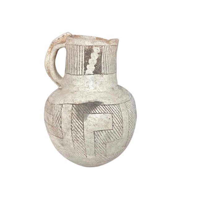 Anasazi Chaco Native American Pottery, Black on White Pitcher | Chairish