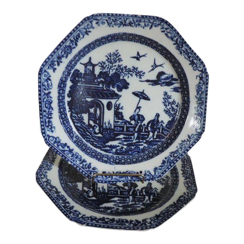 1790 English Chinese Style Pearlware Blue & White Octagonal Plates - A ...