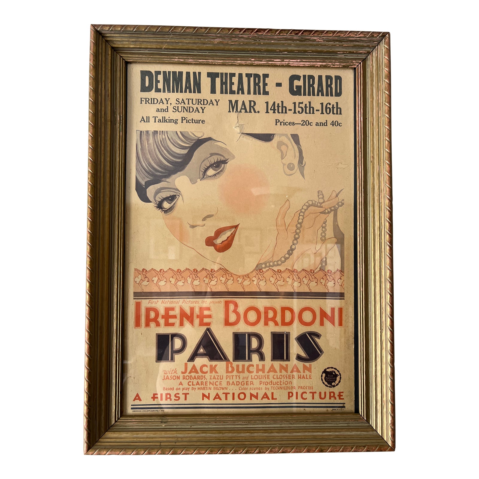 1929 Original Paris Movie Poster First National Irene Bodoni Art Deco ...