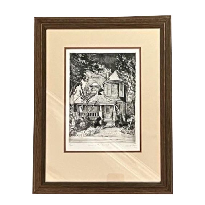 Mid 20th Century Frank Stack Etching, House With a Turret, Contemporary ...