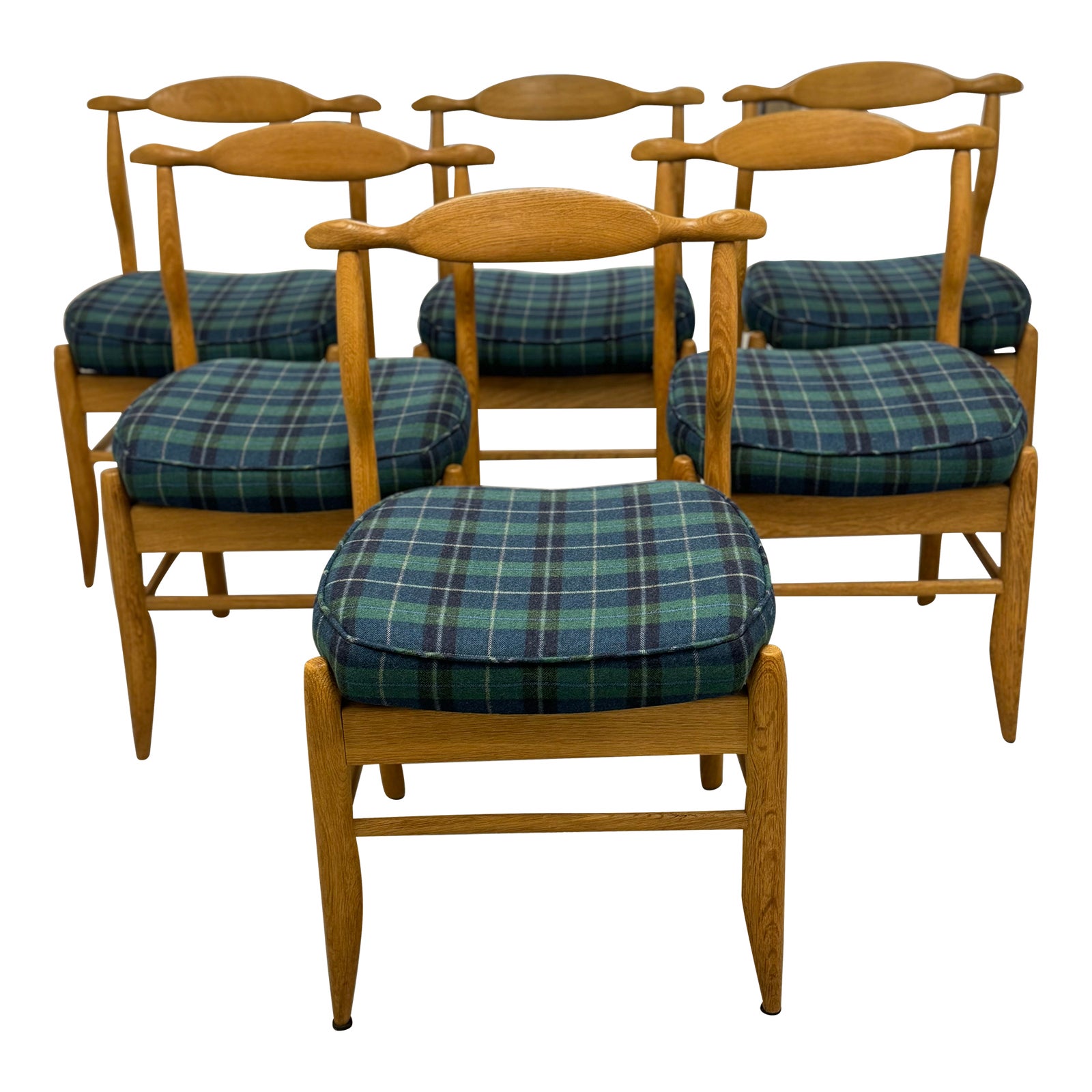 1960s Set of 6 Oak Dining Chairs by Guillerme Et Chabron | Chairish