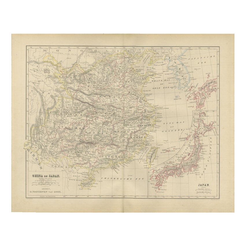 China and Japan Map with Korea from Nieuwe Hand-Atlas, Leiden, 1876 ...
